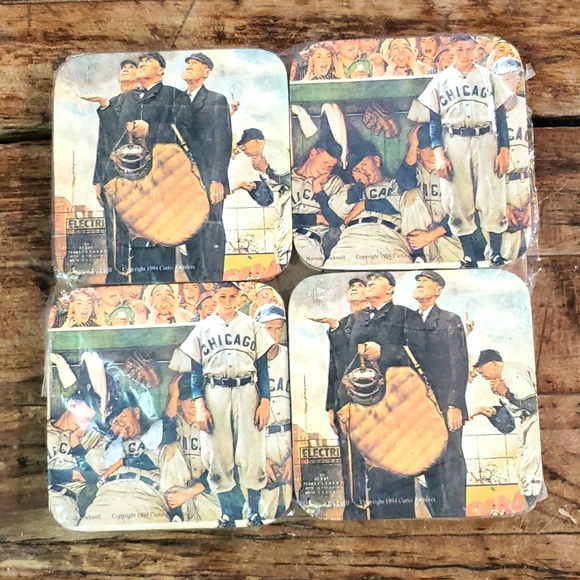 Norman Rockwell | Dining | Norman Rockwell Baseball Coasters 994 Square ...